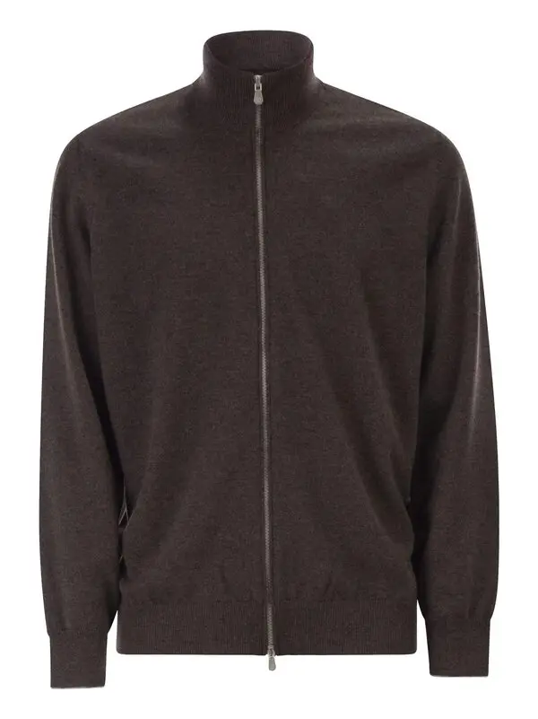 Brunello Cucinelli High-necked Cashmere Cardigan With Zip - Brown