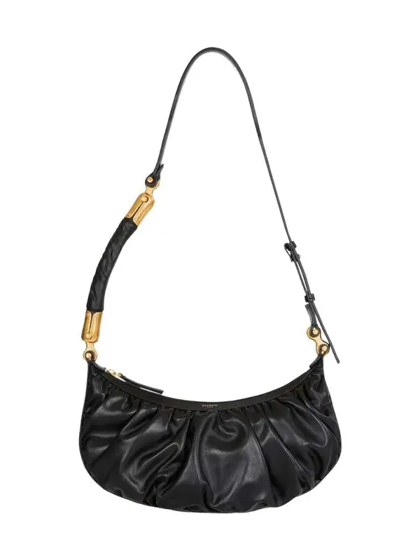 Balmain Ebene Ruffled Shoulder Bag - Black