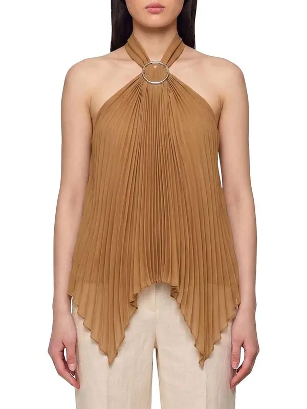 Max Mara Valzer Pleated Polyester Top - Brown
