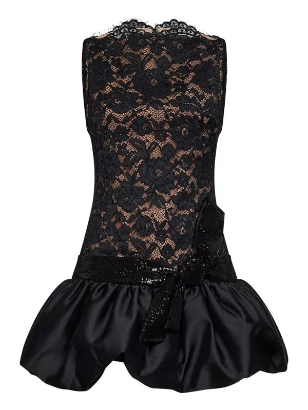 SELF-PORTRAIT Black Lace Mini Dress With Bubble Hem - Multicolor