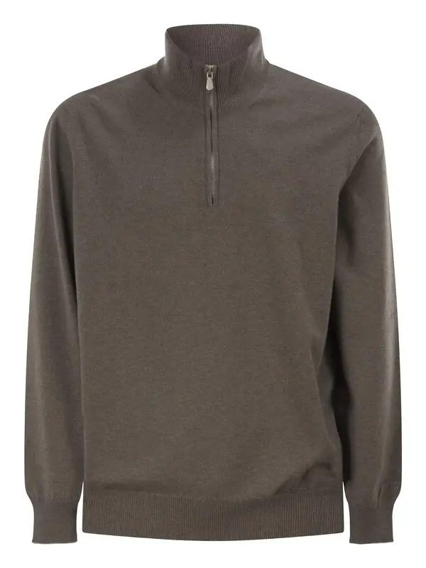 Brunello Cucinelli Cashmere Turtleneck Sweater With Zipper - Brown