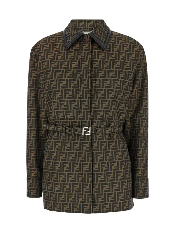 Fendi Cotton Blend Ff Motif Belted Jacket - Multicolor