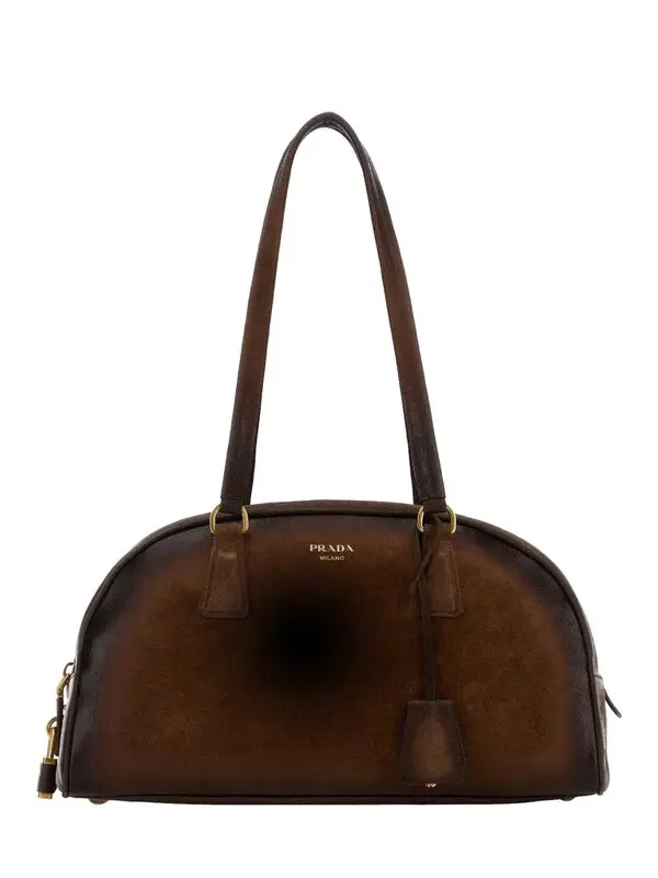 Prada Suede Medium Bowling Shoulder Bag - Brown