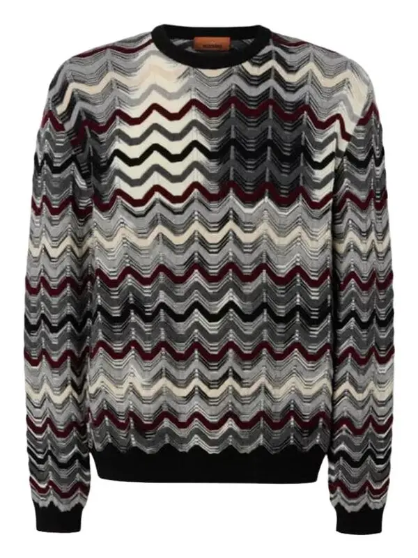 Missoni Geometric Zigzag Pattern Crew-neck Sweater - Gray