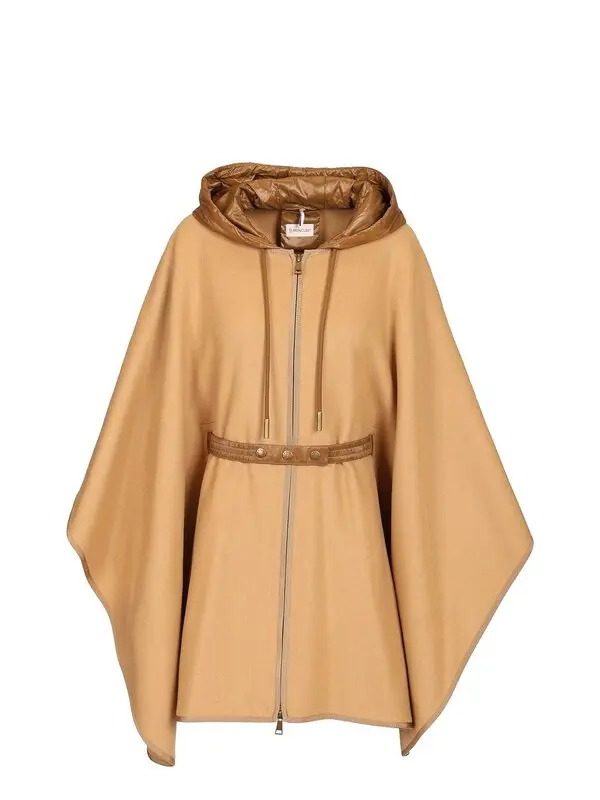 Moncler Padded Cape In Wool Blend - Cream