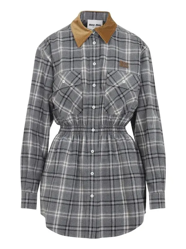 Miu Miu Cotton Checkered Dress - Gray