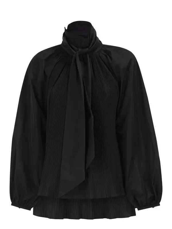 Max Mara Pleated Silk-blend Blouse With Neck Bow - Black
