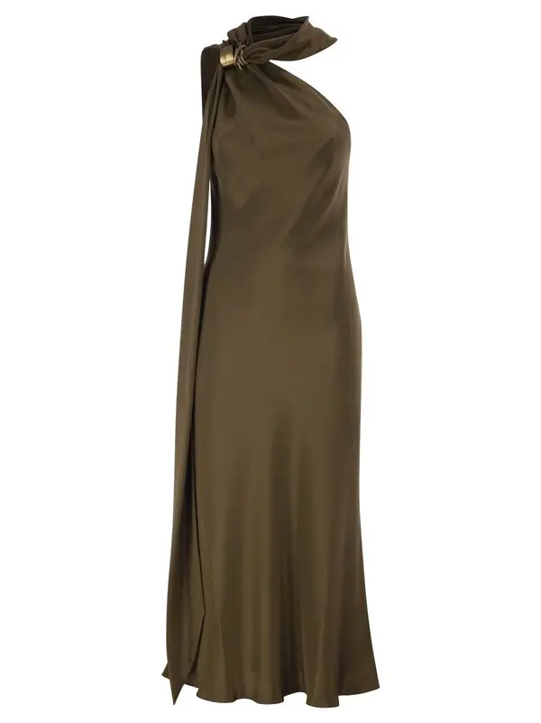 Max Mara Silk One-shoulder Long Dress - Brown