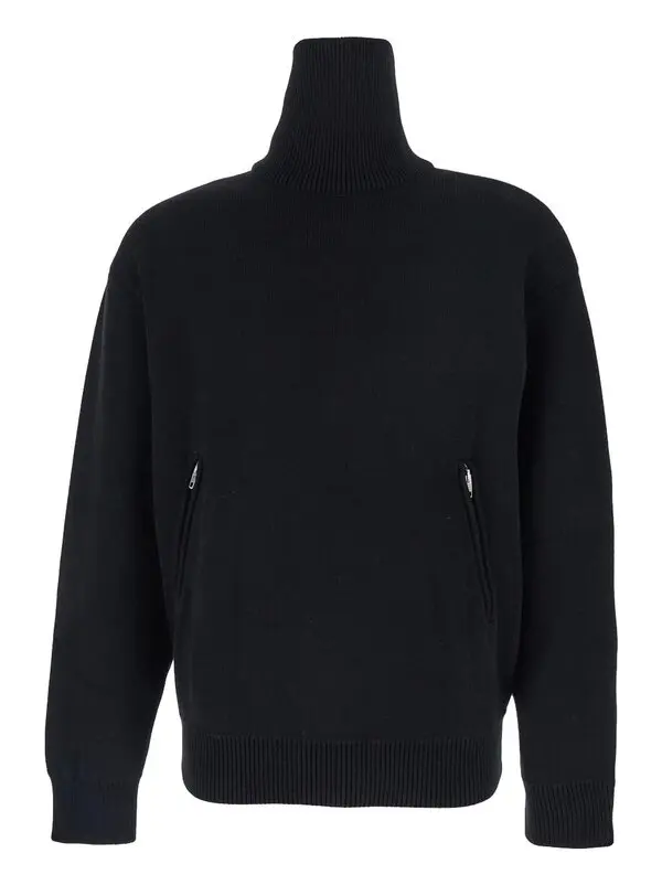Balenciaga Black Turtleneck Sweater With Rear Half Zip Closure In Cotton Blend Stretch - Multicolor