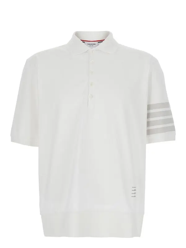 Thom Browne White Polo With Classic Collar And 4-bar Detail On Sleeve In Cotton For - Multicolor