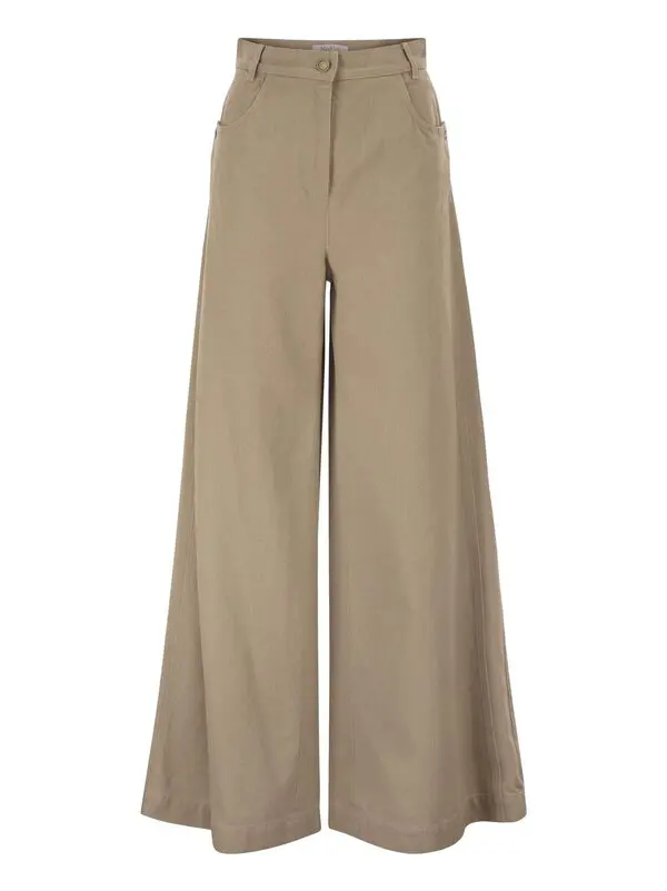Max Mara Pure Cotton Palazzo Trousers - Cream