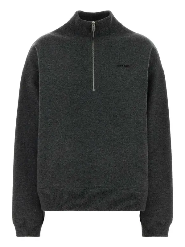 Miu Miu Cashmere Pullover With Half Zip - Gray