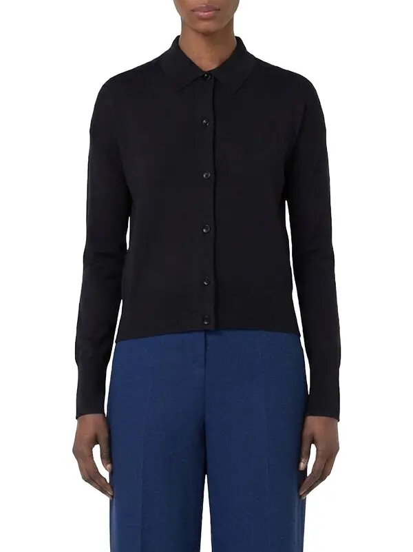 Max Mara Virgin Wool Polo Cardigan - Black