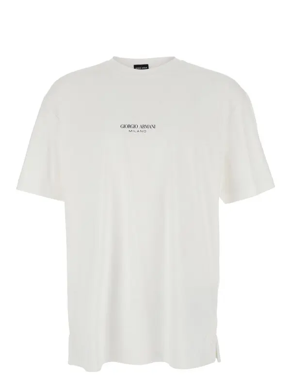 Giorgio Armani Crew Neck T-shirt With Logo Lettering On The Front In Cotton For - White