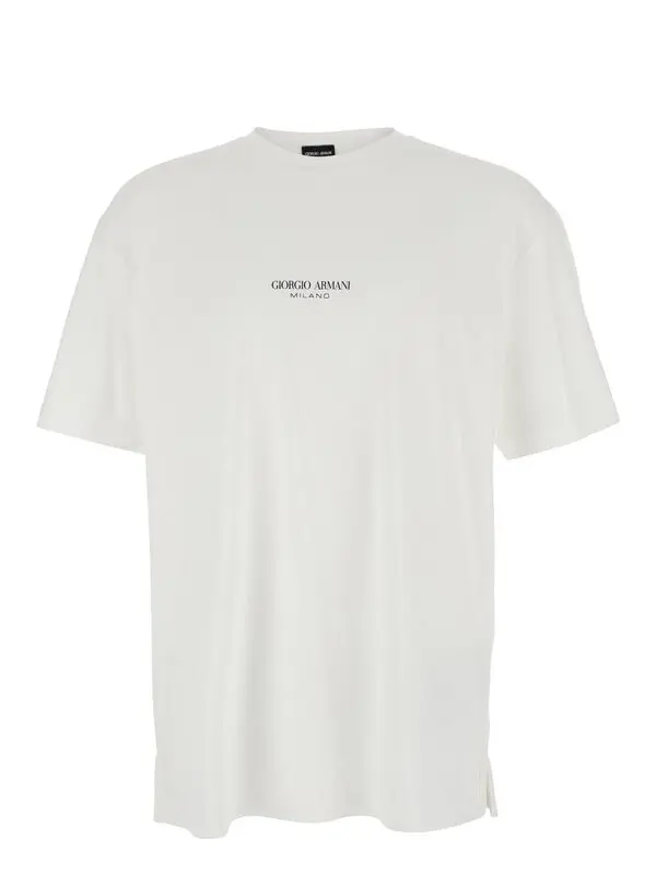 Giorgio Armani Crew Neck T-shirt With Logo Lettering On The Front In Cotton For - White