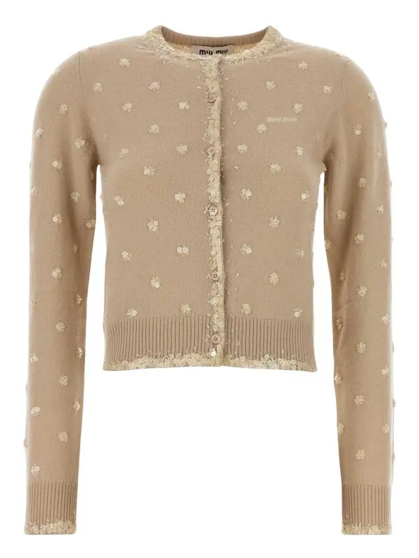 Miu Miu Cashmere Cardigan With Appliques - White