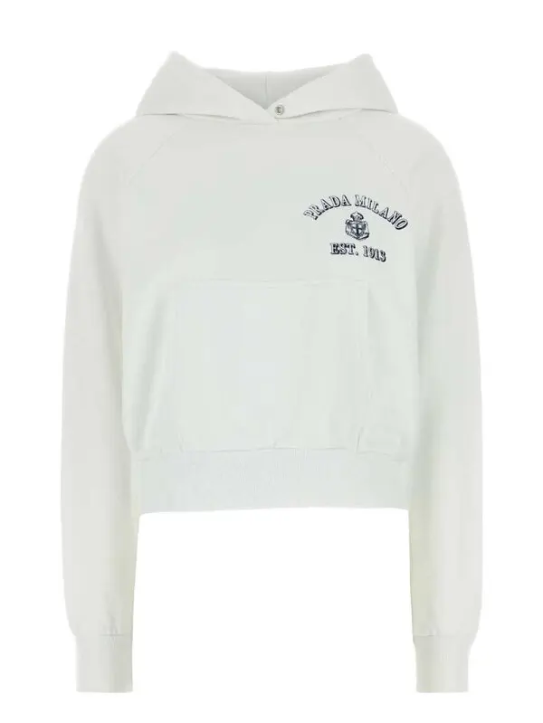 Prada Cropped Cotton Hoodie - White