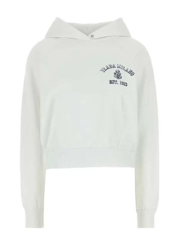 Prada Cropped Cotton Hoodie - White
