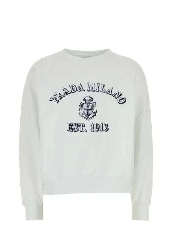 Prada Cotton Crewneck Sweatshirt With Logo - White