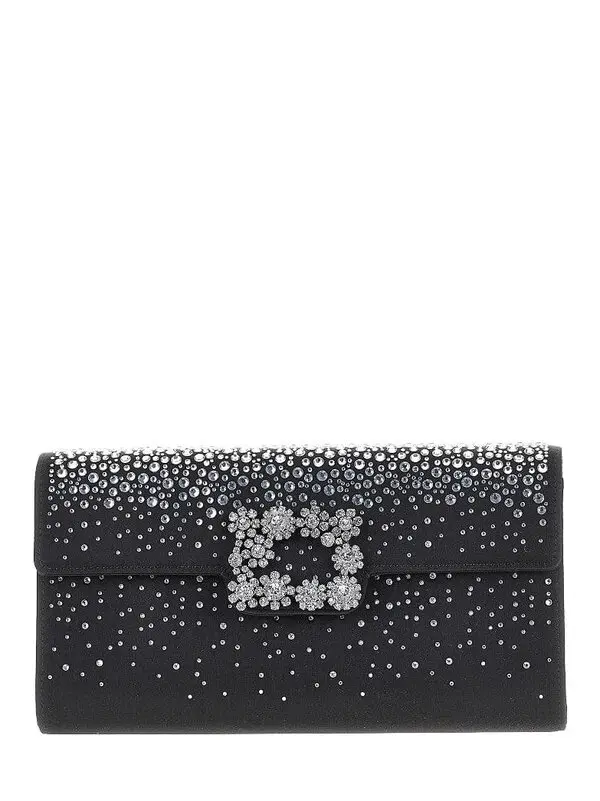 ROGER VIVIER Efflorescence Satin Pouch With Rhinestones - Black