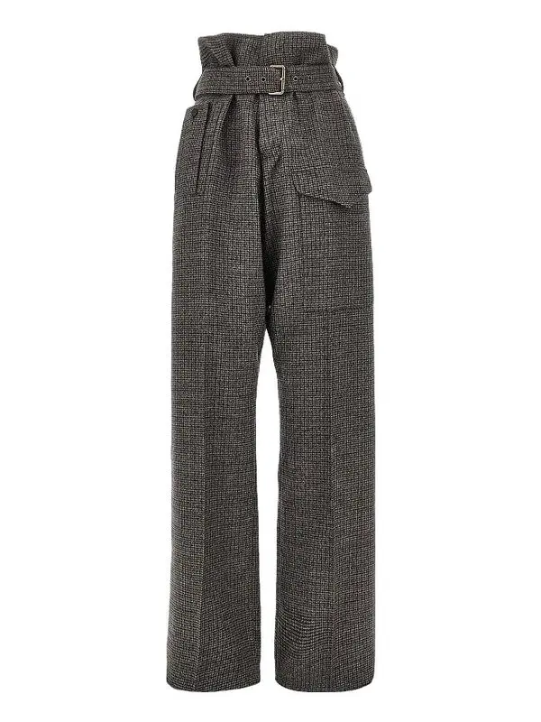 Etro Check Wool Pants With Belt - Gray