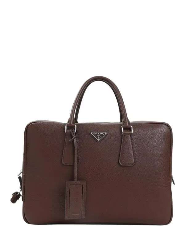 Prada Grained Leather Tote Bag - Brown