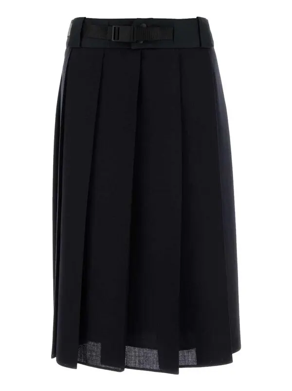 Prada Pleated Virgin Wool Midi Skirt - Blue