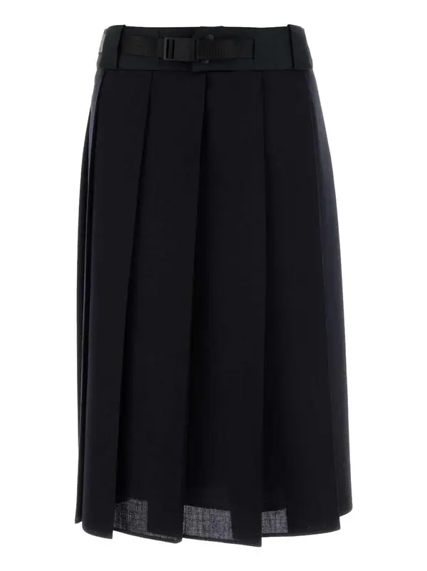 Prada Pleated Virgin Wool Midi Skirt - Blue