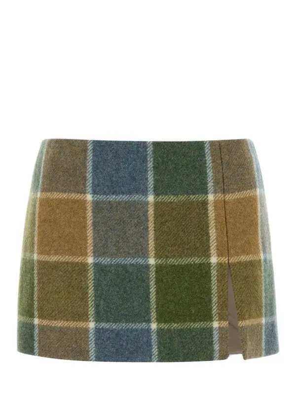Miu Miu Check Virgin Wool Mini Skirt - Brown