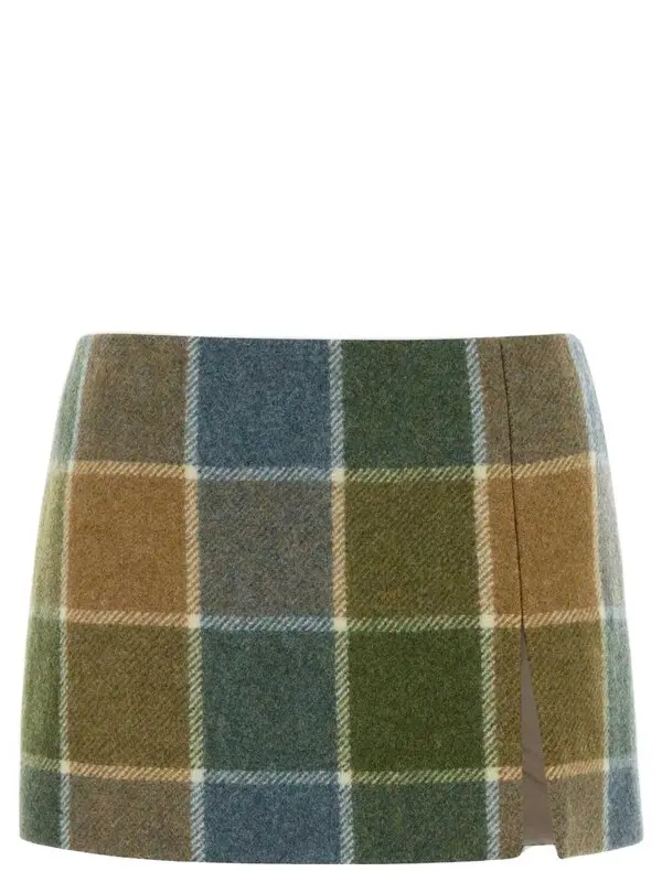 Miu Miu Check Virgin Wool Mini Skirt - Brown
