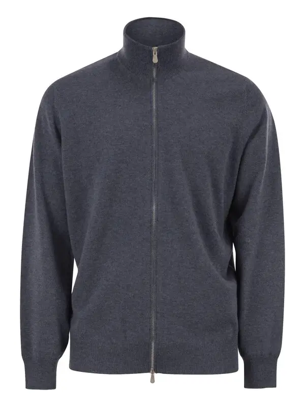 Brunello Cucinelli High-necked Cashmere Cardigan With Zip - Multicolor
