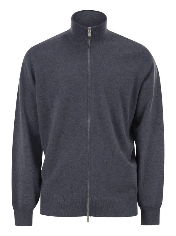 Brunello Cucinelli High-necked Cashmere Cardigan With Zip - Multicolor