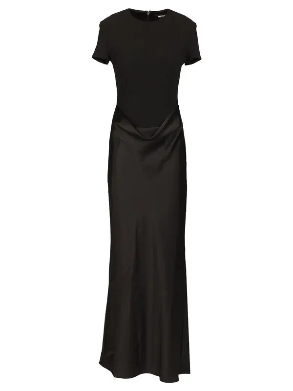 ROTATE BY BIRGER CHRISTENSEN Long Dress With Short Sleeves And Drape - Black