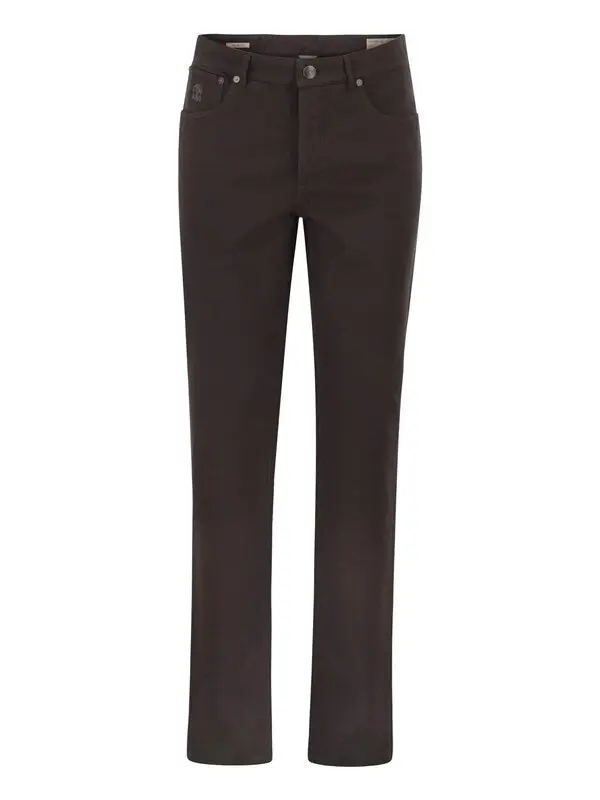 Brunello Cucinelli Garment-dyed Five-pocket Cotton Trousers - Brown