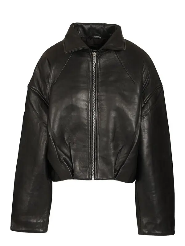 ROTATE BY BIRGER CHRISTENSEN Boxy Leather Jacket - Black