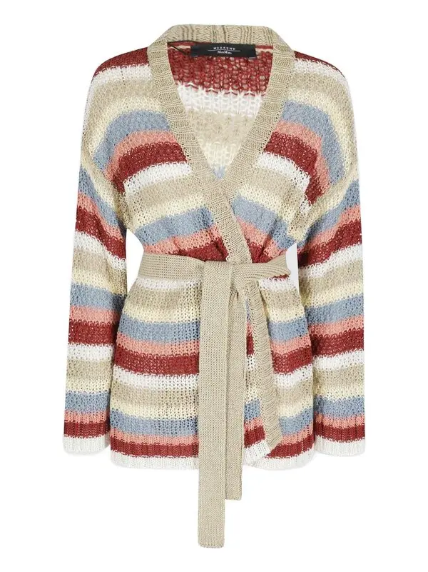 Max Mara Striped Linen Cardigan - Red