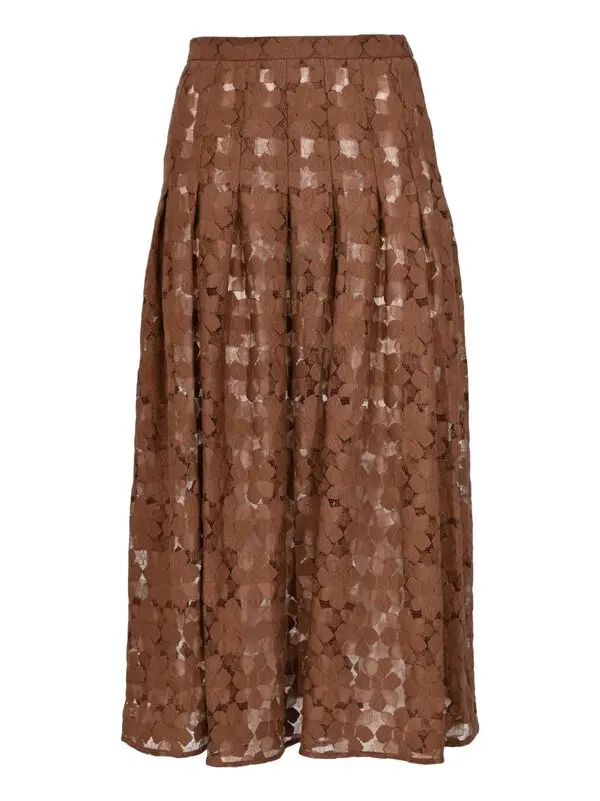 Max Mara Floral Cotton Blend Skirt - Brown