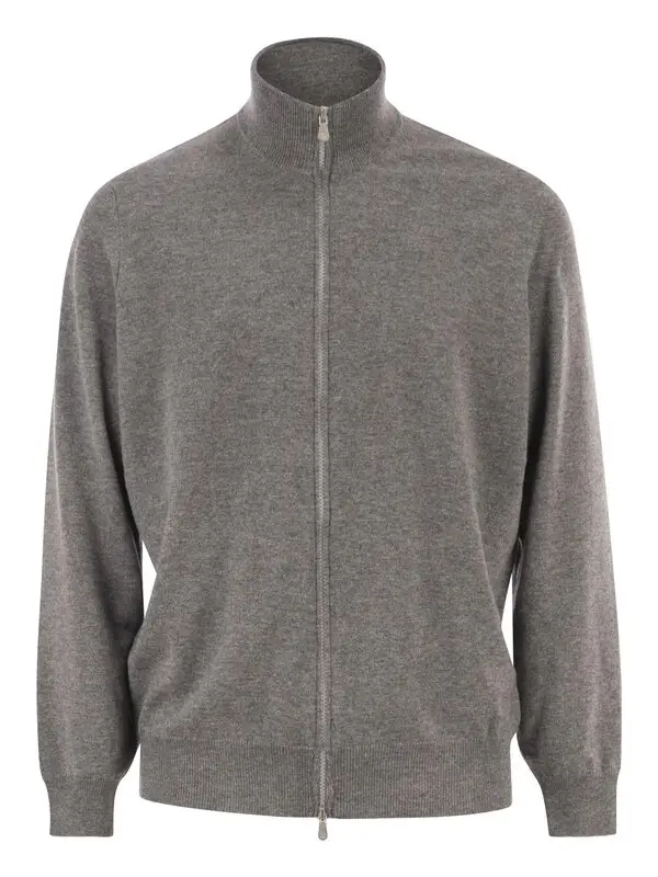 Brunello Cucinelli High-necked Cashmere Cardigan With Zip - Gray
