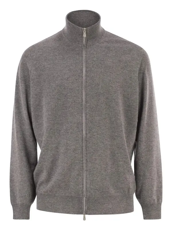 Brunello Cucinelli High-necked Cashmere Cardigan With Zip - Gray
