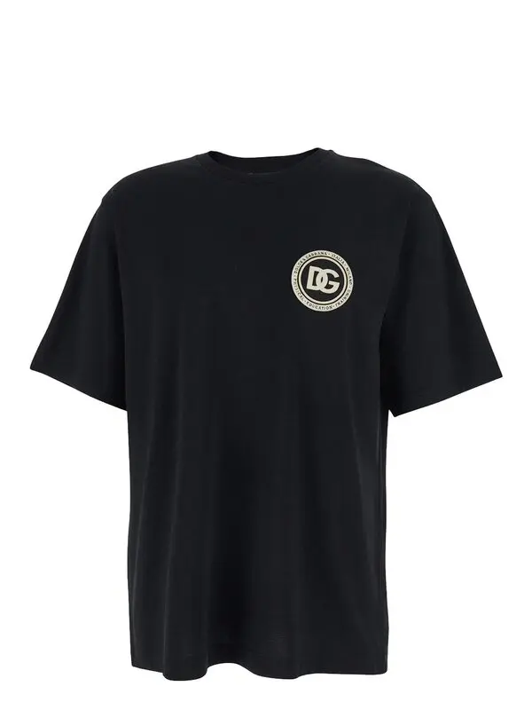 Dolce & Gabbana Crew Neck T-shirt With Logo Embroidery On The Front In Cotton For - Black