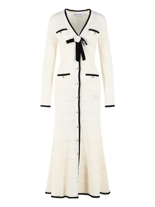 SELF-PORTRAIT Cotton Blend Knit Cardigan - White