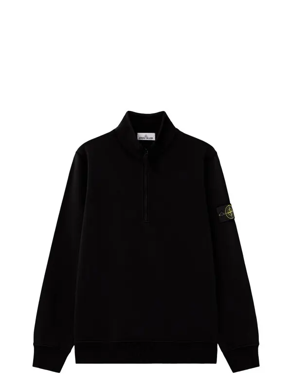 Stone Island Cotton Sweatshirt With Side Logo Patch - Black