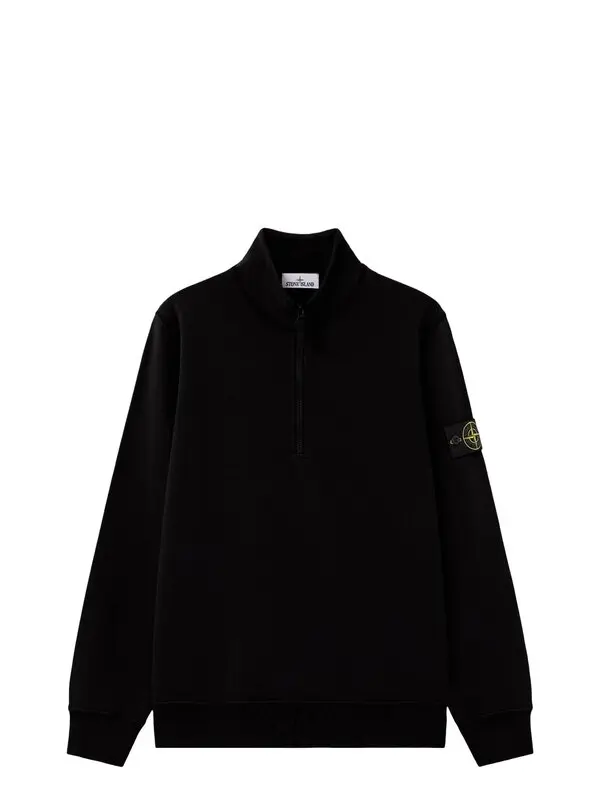 Stone Island Cotton Sweatshirt With Side Logo Patch - Black