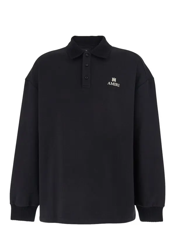 Amiri Black Polo Collar Sweatshirt With Logo Lettering On The Front In Cotton For - Multicolor