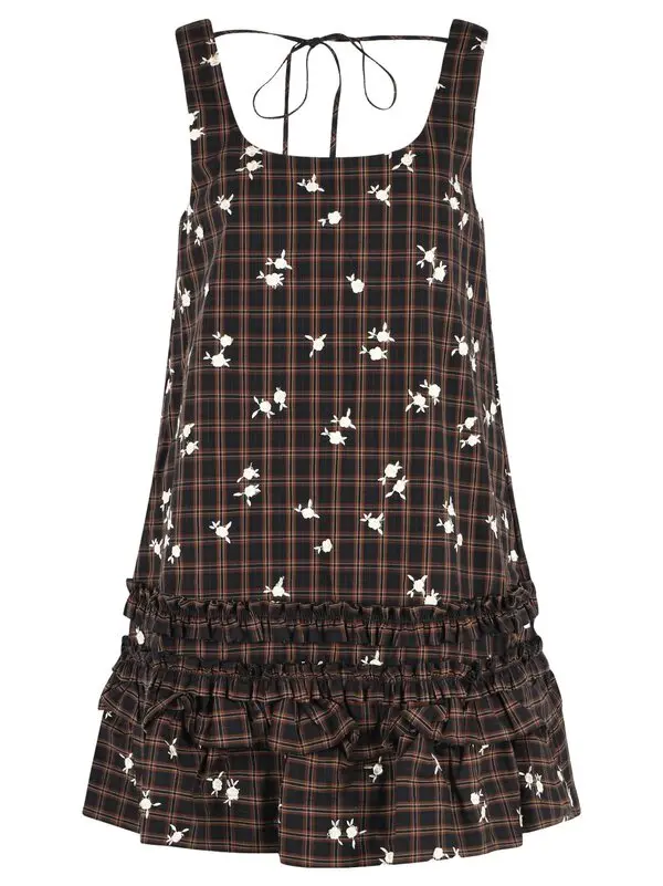 GANNI Cotton Mini Dress - Brown