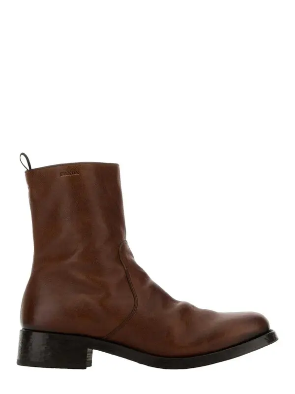 Prada Leather Ankle Boots - Brown