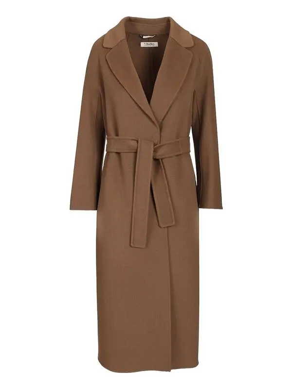 Max Mara Midi Coat In Wool Drap - Brown