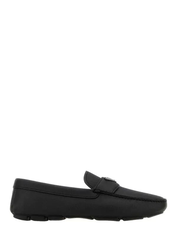 Prada Leather Loafers With Triangle Logo - Black