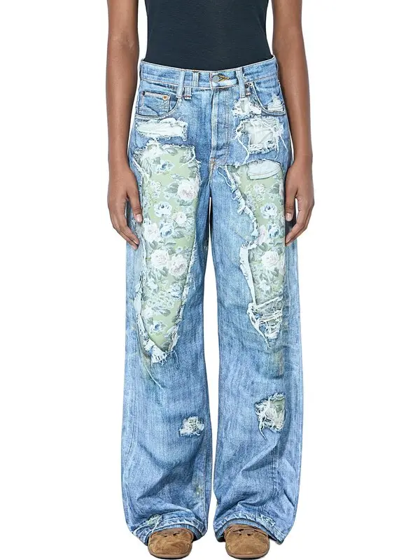 Acne Studios Distressed Floral Patchwork Jeans - Blue