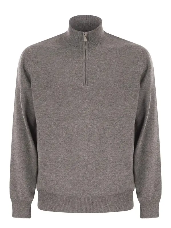 Brunello Cucinelli Cashmere Turtleneck Sweater With Zipper - Gray